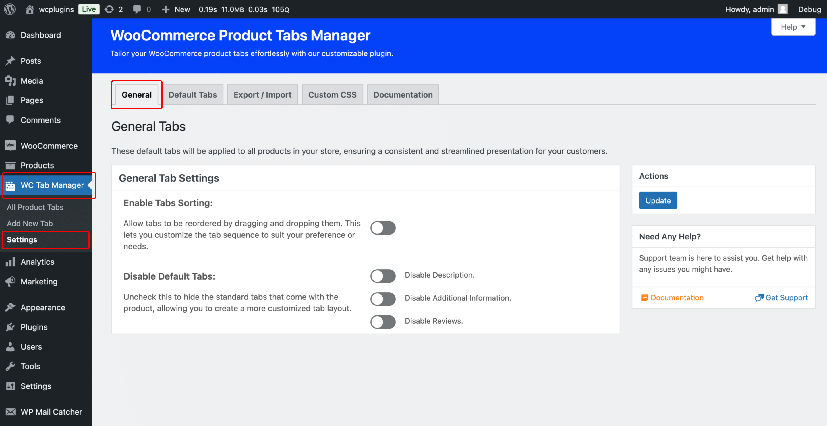 How to Configure General Settings for WC Tab Manager (Pro)