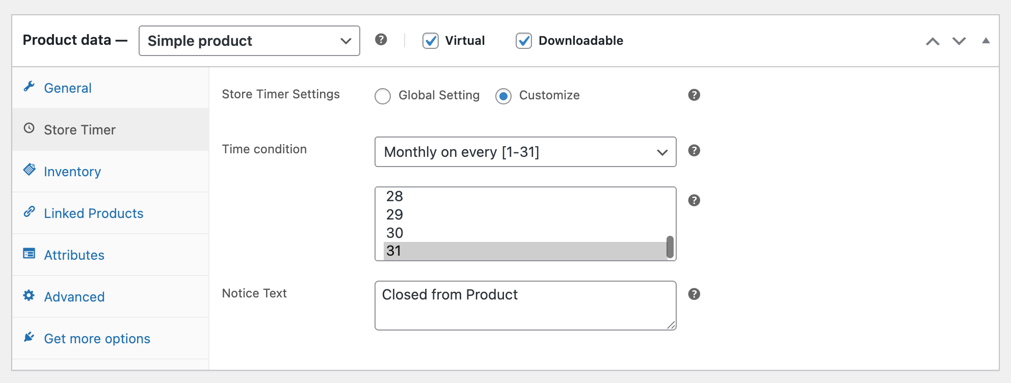 Configure Timer for Individual Product